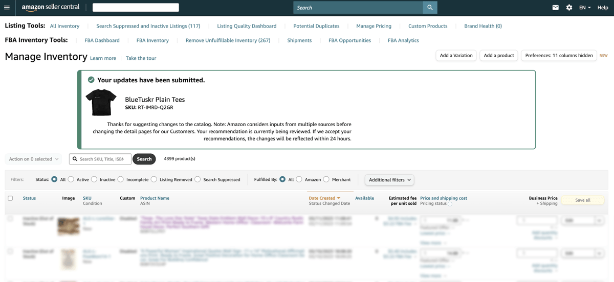 How To Create Amazon Listing Variation - Size and Color - BlueTuskr